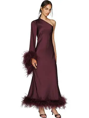 HUTCH One-shoulder Feather Kaftan - Plum