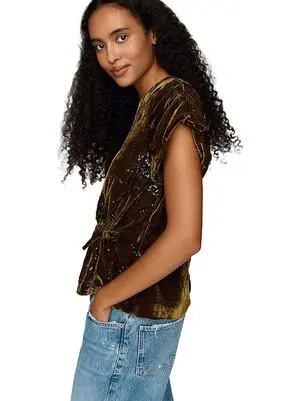 SAMDI Bette Velvet Beaded Top - Moss