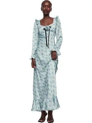 MAUDE CLUB Florence Long-sleeve Maxi Dress - Mint Multi