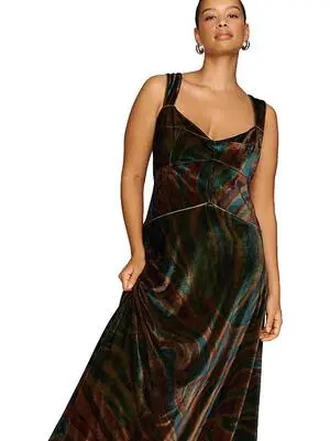 Maeve Jocelyn Velvet Midi Dress - Green Pattern