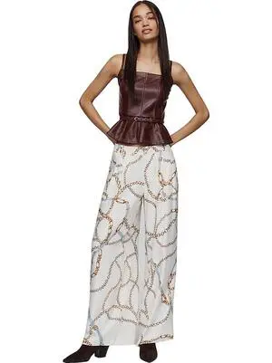 Anthropologie Pleated High Rise Wide Leg Pants - Ivory Pattern