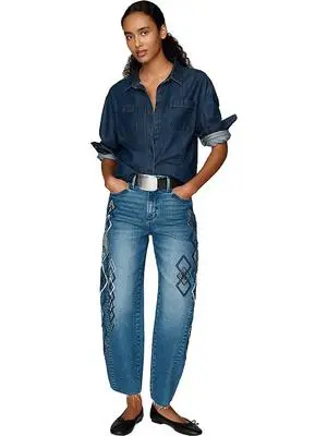 DRIFTWOOD Parker High Rise Barrel Jeans - Argyle Patchwork