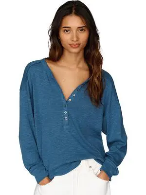 PILCRO 100% Cotton Slub Henley Top - Blue