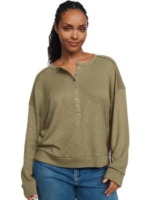 PILCRO 100% Cotton Slub Henley Top - Olive