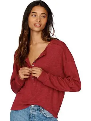PILCRO 100% Cotton Slub Henley Top - Pomegranate