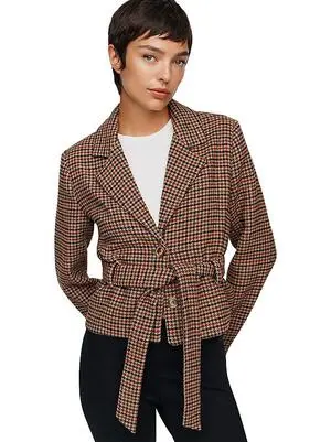 Central Park West Heritage Cropped Tie Blazer Jacket - Houndstooth