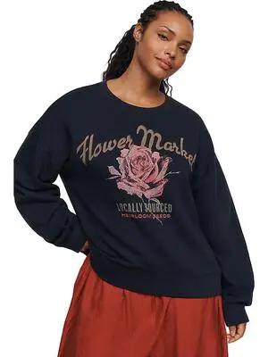 Anthropologie 100% Cotton Flower Market Sweatshirt - Black Pattern