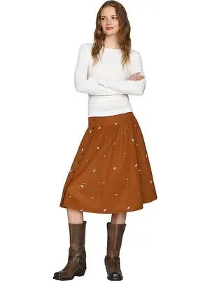 PILCRO 100% Cotton Corduroy Midi Skirt - Brown Pattern
