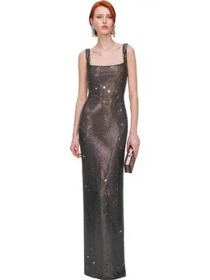SELF-PORTRAIT Rhinestone Embellished Mini Dress With Concealed Back Zip - Argento