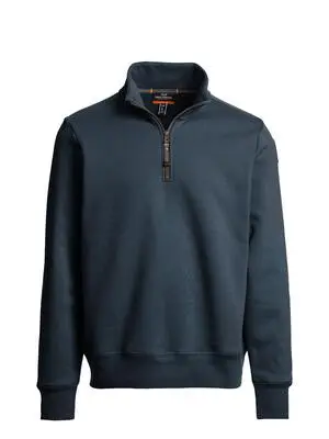 PARAJUMPERS Inspired Ribbed Hem Half-zip Stand Collar Sweatshirt - Blu