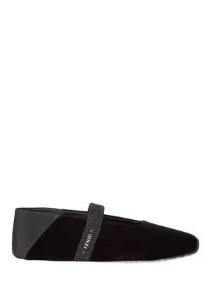Fendi Tape Square-toe Elastic Strap Flats With Collapsible Grosgrain Heel - Nero