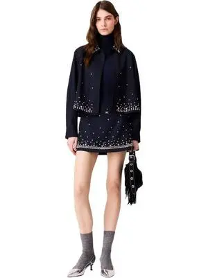 Maje Rhinestone Layered Skort - Navy