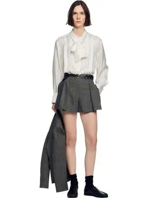 SANDRO Houndstooth Wool Shorts