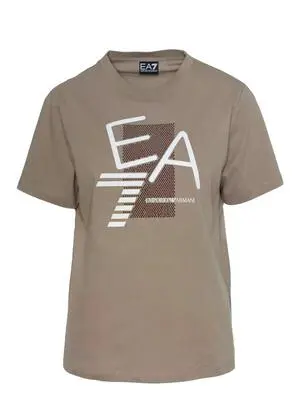 EA7 Logo-print Cotton T-shirt - Neutrals