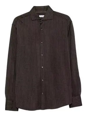 Brunello Cucinelli Pinstripe-print Spread-collar Shirt - Brown