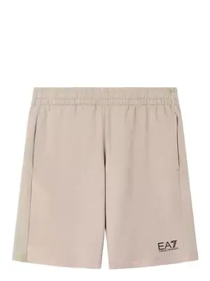 EA7 Logo-print Elasticated-waist Shorts - Neutrals