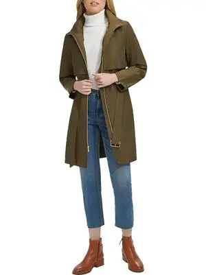 Cole Haan Zip Front Trench Rain Coat - Olive