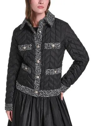 Karl Lagerfeld Paris Agyness Quilted Contrast Trim Jacket - Black