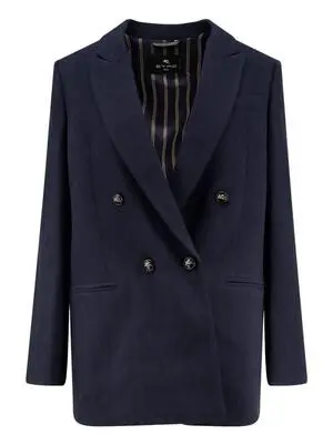 Etro Doublebreasted Stretch Wool Blazer - Blue