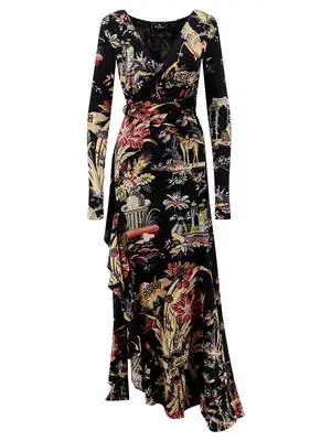 Etro Stretch Viscose Long Dress With Multicolor Print - Black