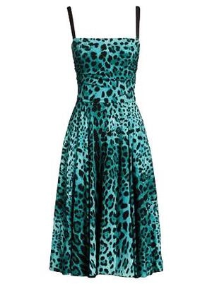 Dolce & Gabbana Midi Dress Turquoise Size Silk, Elastane, Polyester, Polyamide - Blue