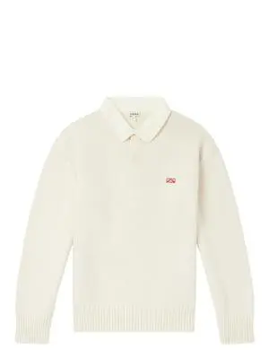 Loewe LOEWE - Anagram-Embroidered Cotton Twill-Trimmed Wool-Blend Polo Sweater - Men - Neutrals - S Neutrals