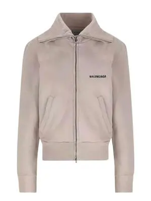 Balenciaga Logo-print Zip-up Sweatshirt - Neutrals