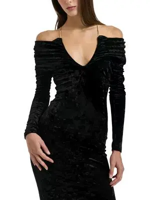 DANAME Meryl Crushed-velvet Off-shoulder Maxi Dress - Black