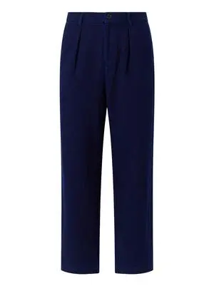 Blue Blue Japan Wide-leg Pleated Cotton-sashiko Trousers - Blue