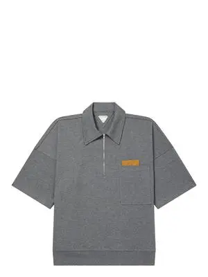 Bottega Veneta Intrecciato Leather-trimmed Cotton-jersey Polo Shirt - Gray