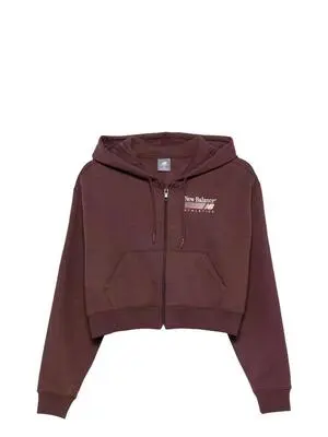 NEW BALANCE Logo-print Cropped Hoodie - Red