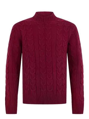 SLOWEAR Cable-knit Mock-neck Sweater - Red