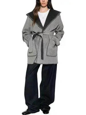 ERMANNO FIRENZE Embroidered Belted Oversized Coat - Grey