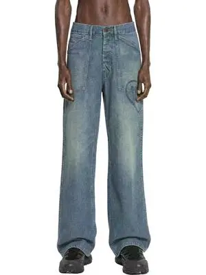 HUMAN MADE Logo-print Cotton Baggy Jeans - Blue