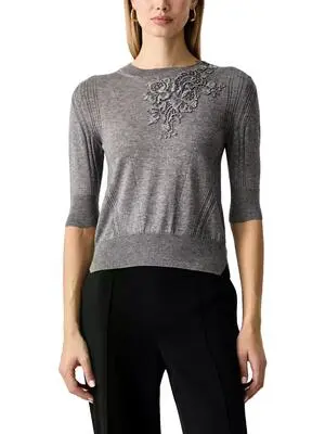 Ermanno Scervino Lace-appliqué Pointelle-knit Sweater - Grey