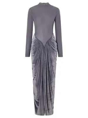 MAYGEL CORONEL Guernica Draped Mesh And Velvet Midi Dress - Stone