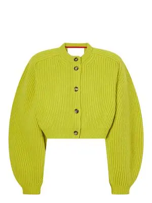 RÙADH The Cadogan Cropped Ribbed Cashmere Cardigan - Chartreuse