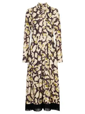 Cara Cara Troy Floral-print Fringe-trimmed Cotton-blend Jersey Midi Dress - Multi