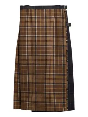 Barbour Brown Plaid Pleated Midi Skirt - No