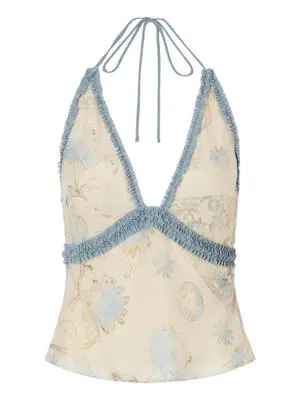SIR. Cecile Ruffled Printed Chiffon Halter Top No