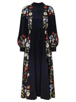 Sea Floral-embroidered Jacquard Midi Dress - Black