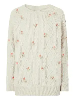 Magda Butrym Floral-print Cable-knit Wool And Cashmere-blend Sweater - No