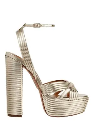AQUAZZURA Sundance 140 Metallic Leather Platform Sandals - No