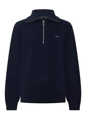 Prada Darknavy Halfzip Collar Knit Sweater Blue