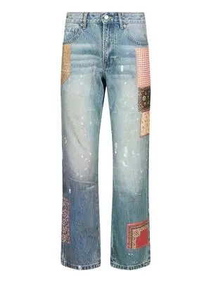 FOUND Patchwork Paint-splatter Jeans - Blue