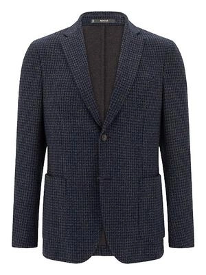 Boggi Milano Houndstooth Single-breasted Cotton-blend Blazer - Navy Blue
