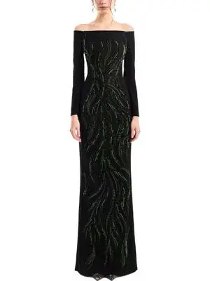 GEMY MAALOUF Beaded Off-shoulder Dress - Black