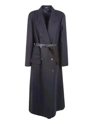 IBRIGU Belted Double-breasted Coat - Brown