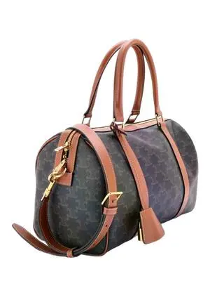 Celine Boston Bag Triomphe Coated Canvas Large Handbag - Brown