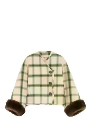 Valentino Garavani Caban In Macro Window With Shearling - Neutrals